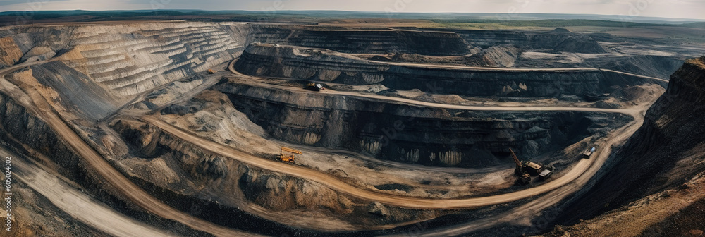 Coal Mine Aerial Panorama: Open Pit Mining, Extractive Industry, Coal ...