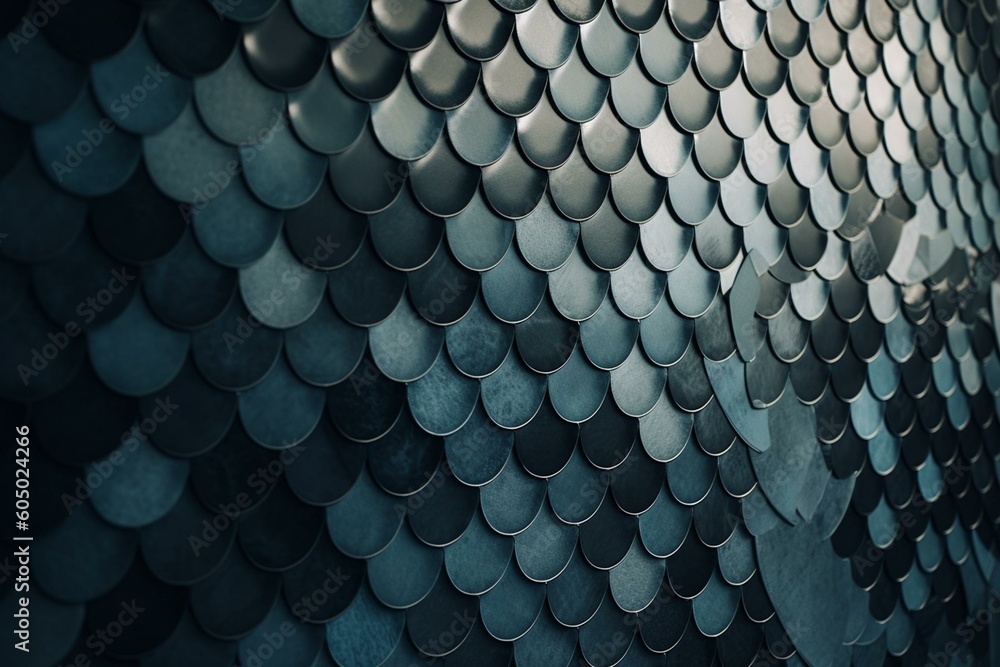 Fish scale wall made of 3D tiles on semigloss, natural stone background ...