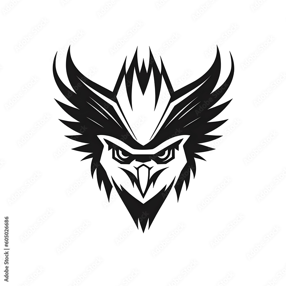 real harpy head logo, minimalized, vector, black and white, white ...