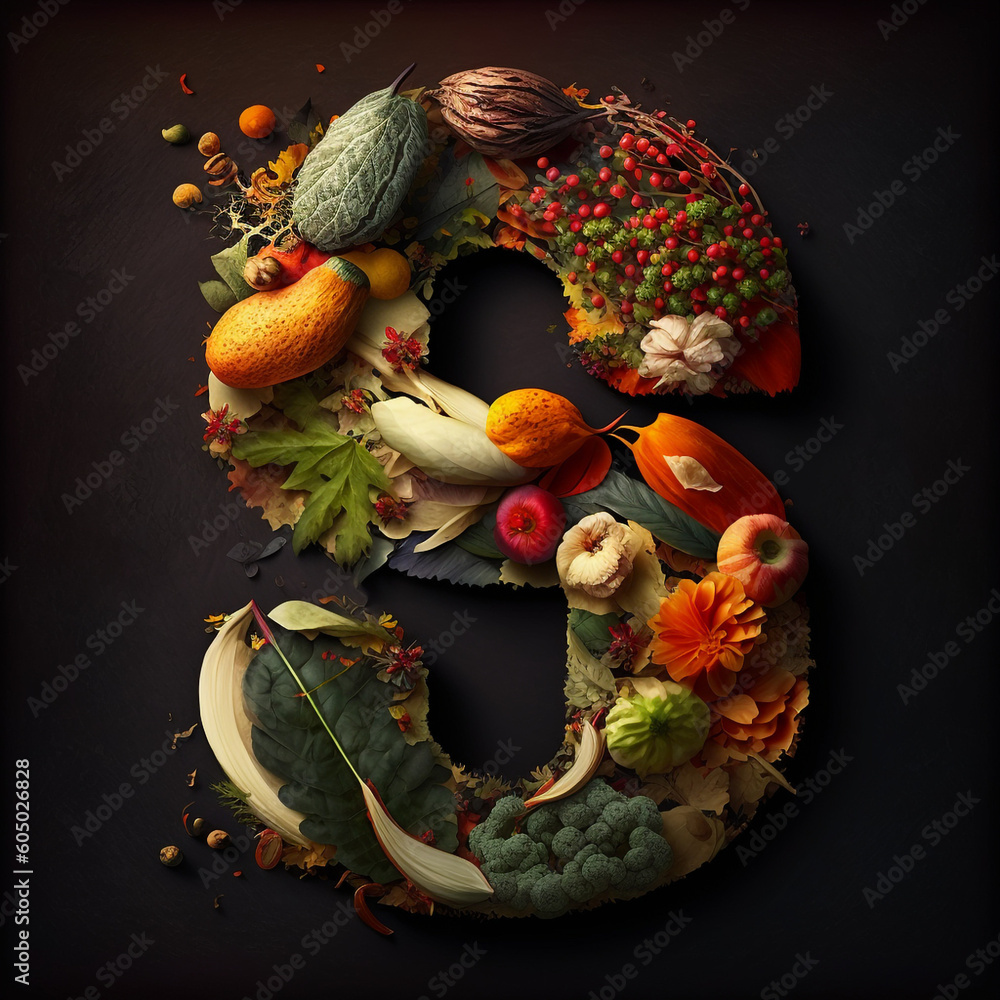 Ai generated ess made of fruits and vegetables. 3D Render green letter ...