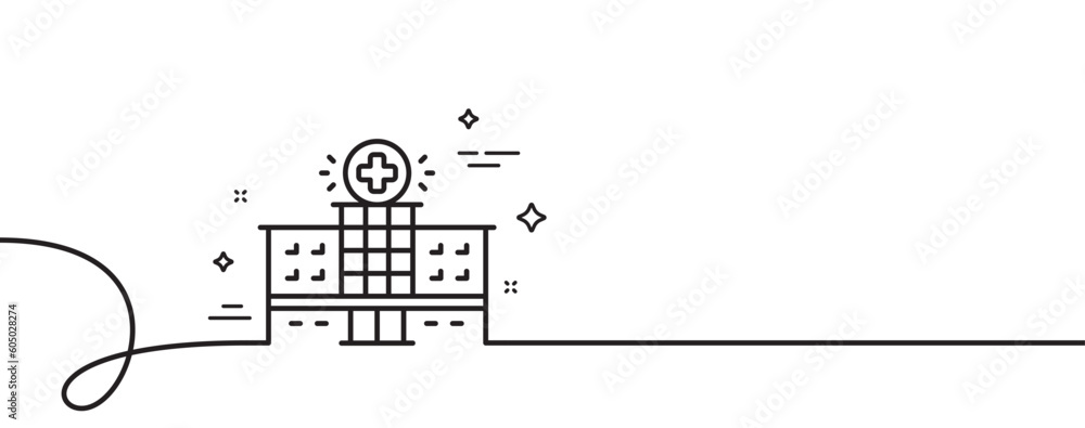 Hospital building line icon. Continuous one line with curl. Medical ...