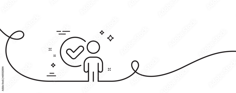 Verification person line icon. Continuous one line with curl. Accepted ...