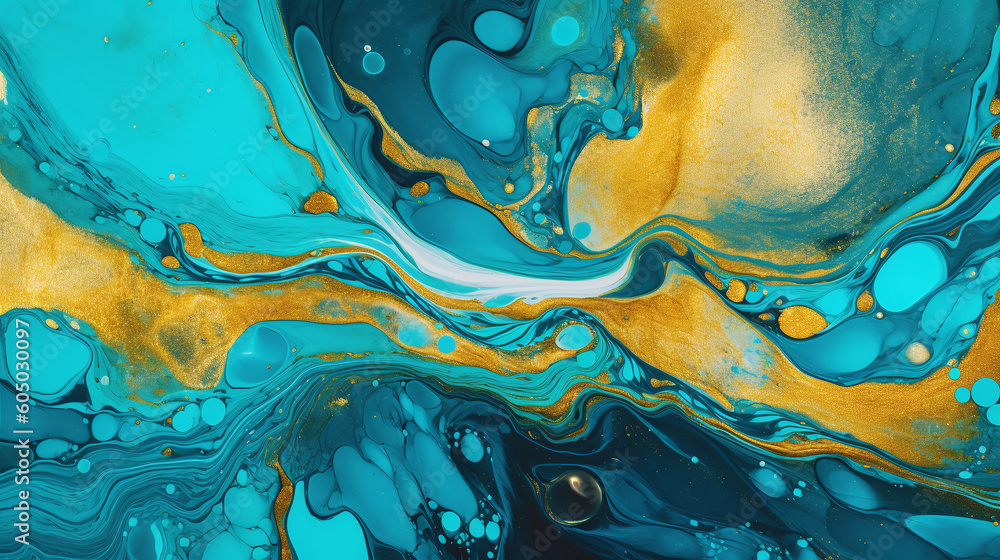 Watercolor of green and gold ink colors. Colorful marble background ...