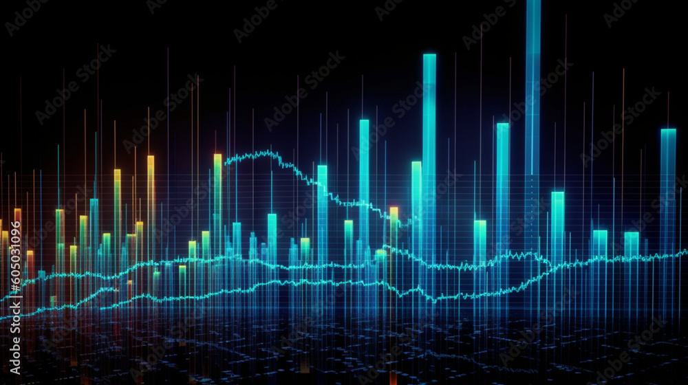 Market analysis tools, Candlestick graph and bar chart for investments ...