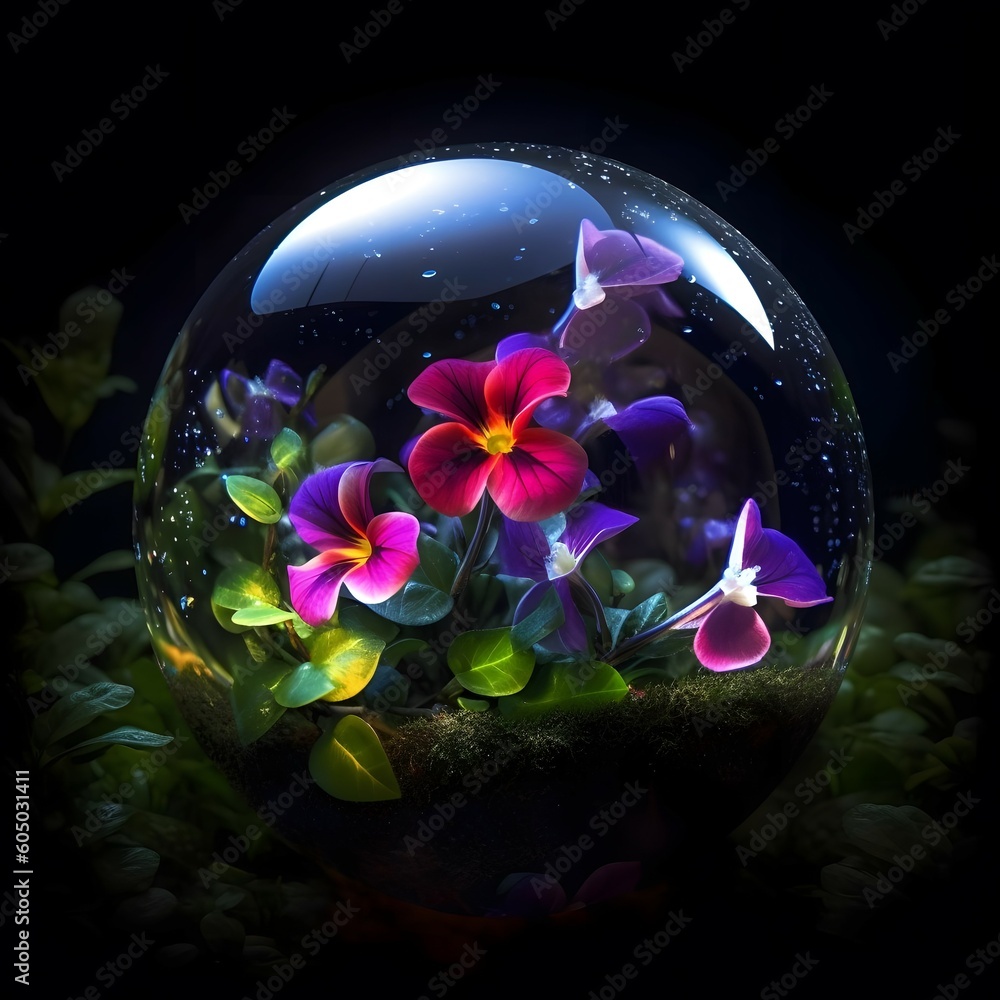 the image shows an vinca minior flowers dropped sea , in the style of ...