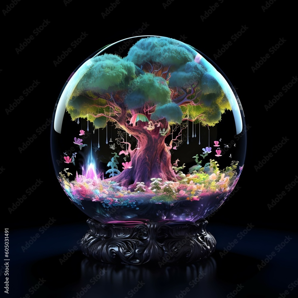 the image shows an urn tree dropped sea , in the style of bubble goth ...
