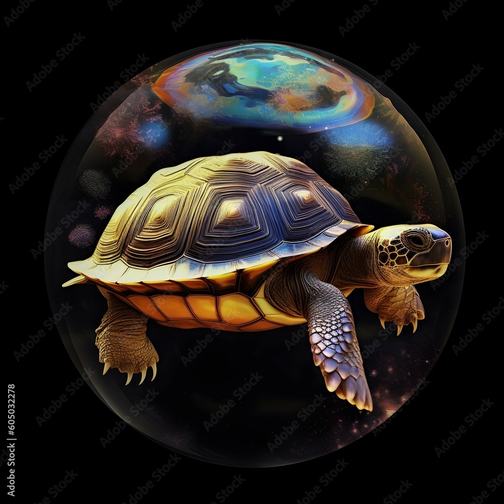 the image shows an orbit of mud turtle and sea cloud, in the style of ...