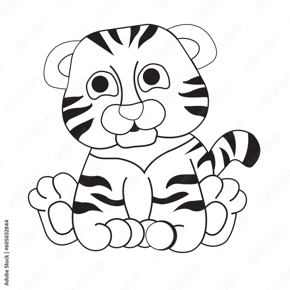Vector tiger coloring page for kids Stock Vector | Adobe Stock