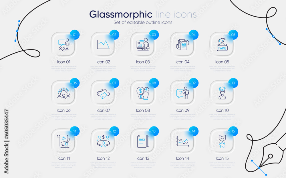 Set of Bureaucracy, Meeting and Fake news line icons for web app ...