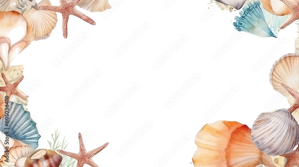 collection of seashells and starfish as a frame border, copyspace ...