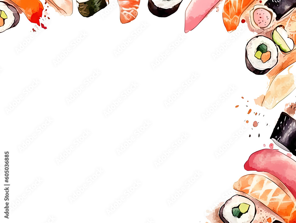 different types of sushi forming a copyspace, generative as a frame ...