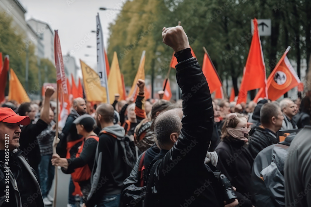 rallies and protests. men raised hands up, shouting and fighting for ...