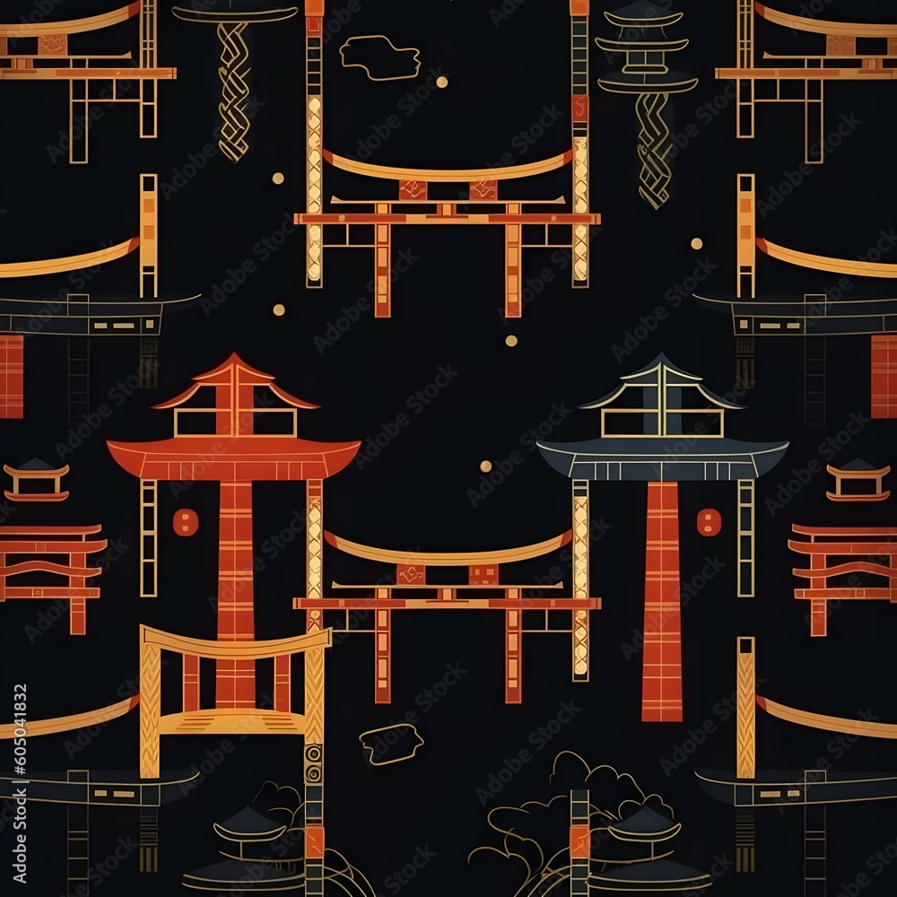 Silk Road featuring a minimalist pattern of magical Kyoto japanese ...