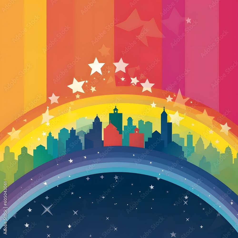seamless illustration featuring different minimalist rainbow stars ...