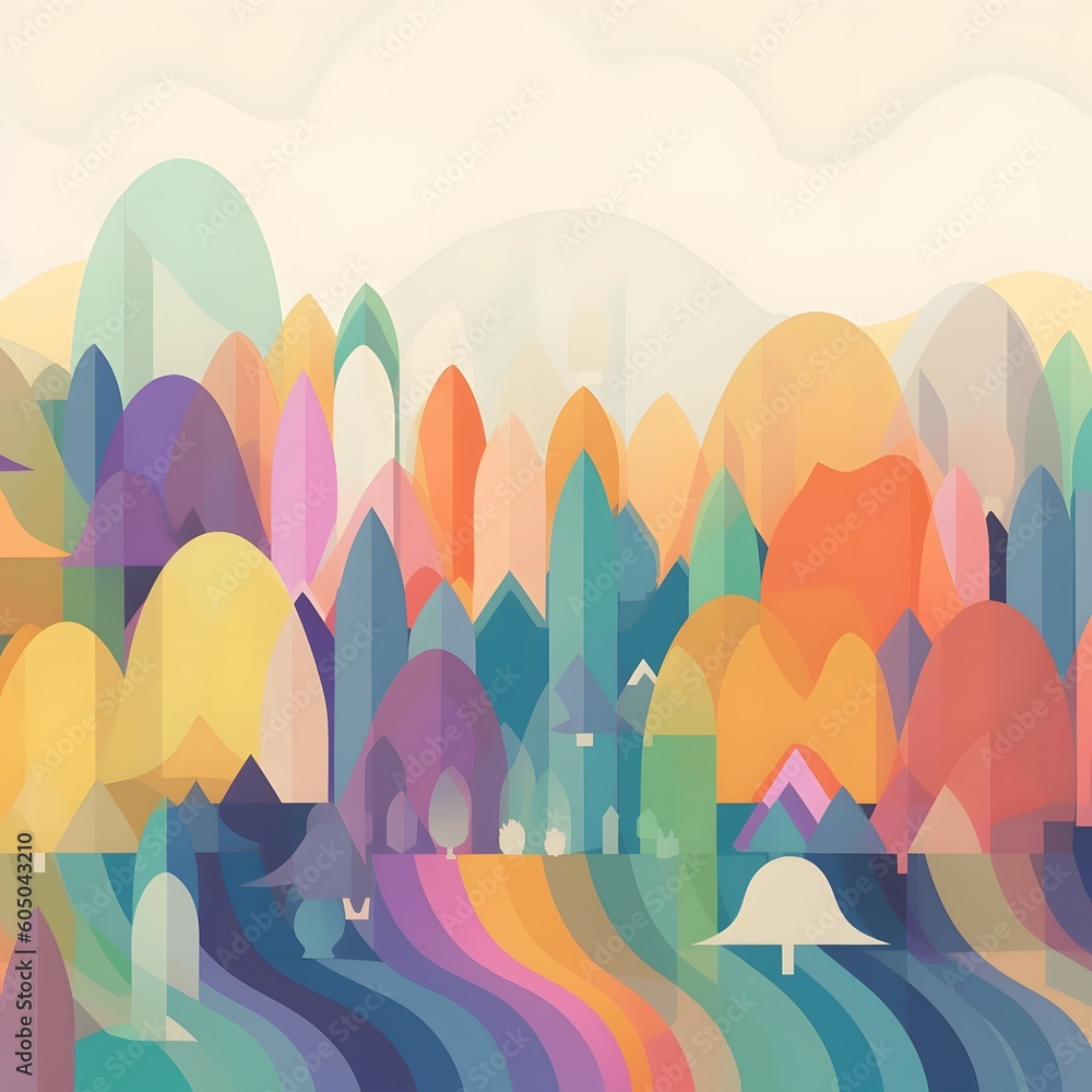 seamless illustration featuring different minimalist rainbow scenery ...