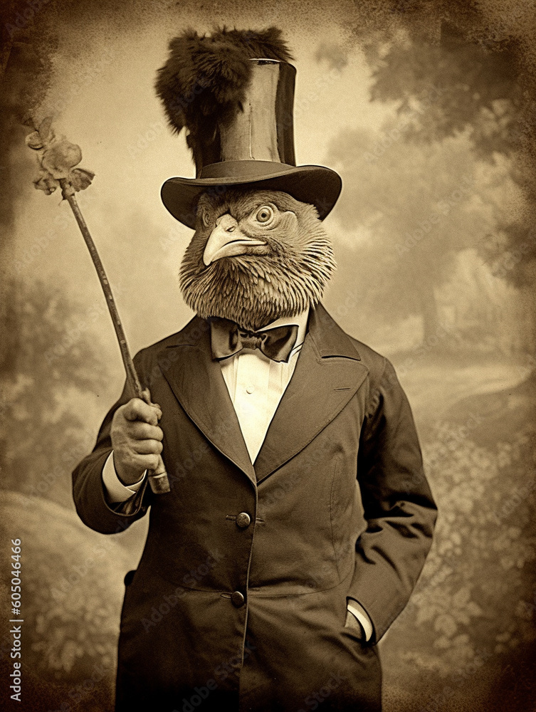 Antique Photo of a Chicken Dressed as a Gentleman in a Suit and Top Hat ...
