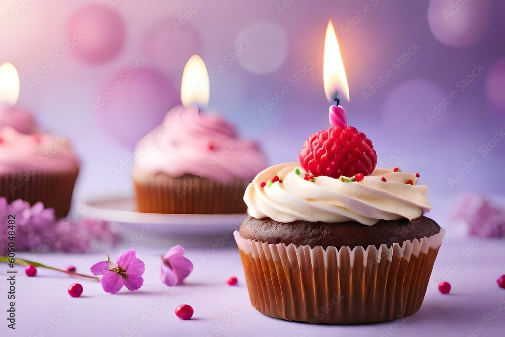 Birthday cake with candle the centerpiece of birthday parties. In ...