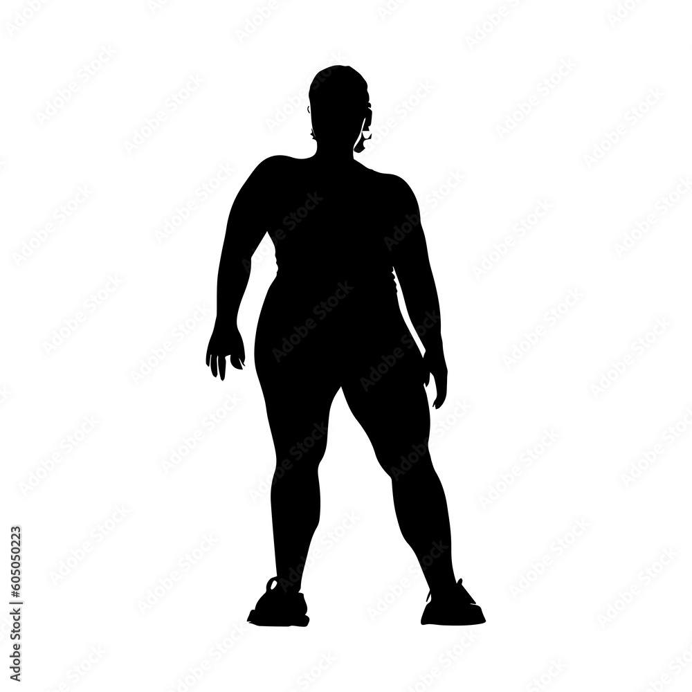 Vector illustration. Fat woman silhouette. Body positive. Fat girl goes ...