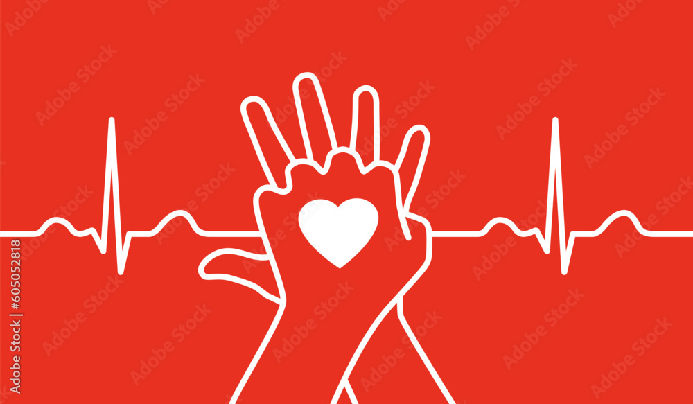 CPR hands and heartbeat cardiogram design. Clipart image isolated on ...