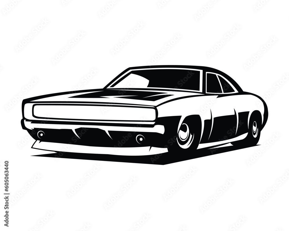 dodge challenger 1968 silhouette. isolated white background view from ...