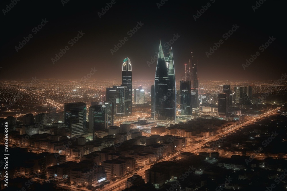 Night view of Riyadh skyline featuring iconic buildings including the ...