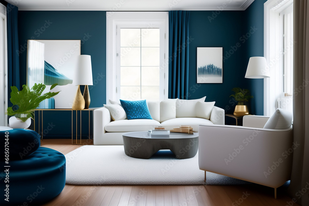 Sala de Estar Lujoso con Muebles de Diseño, Techos Altos y Elegantes ...