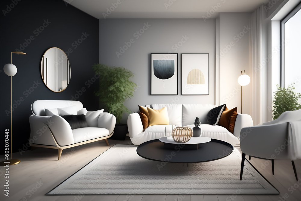 Sala de Estar Lujoso con Muebles de Diseño, Techos Altos y Elegantes ...