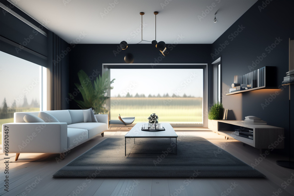 Sala de Estar Lujoso con Muebles de Diseño, Techos Altos y Elegantes ...