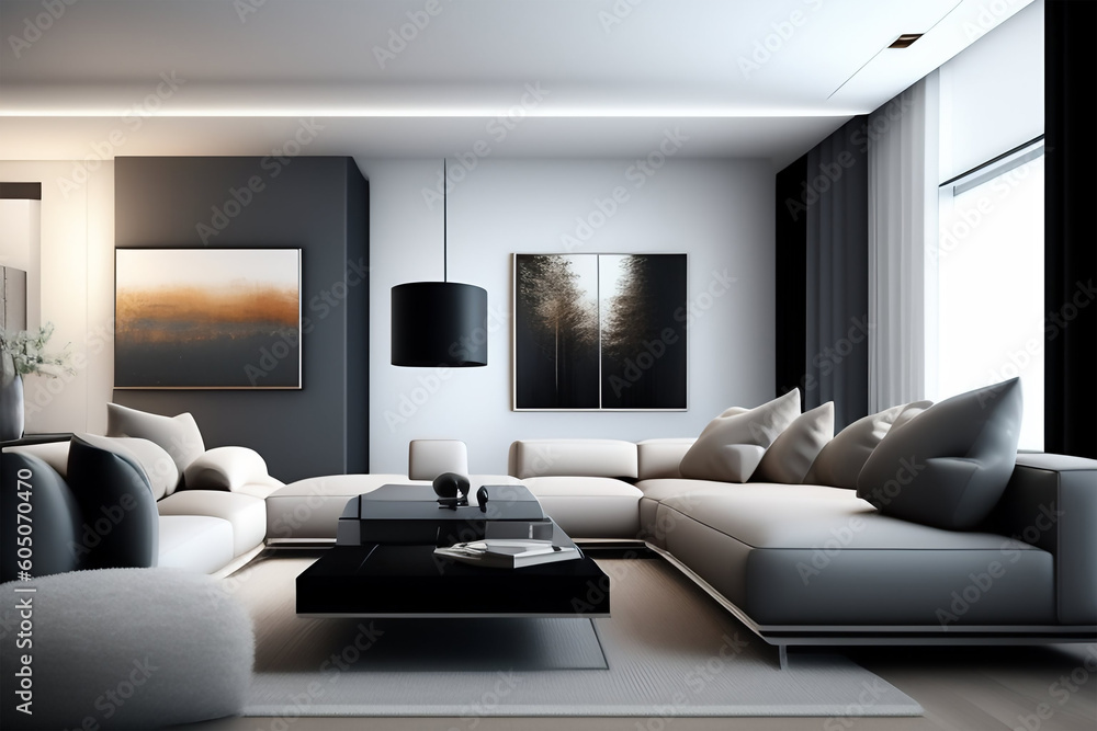 Sala de Estar Lujoso con Muebles de Diseño, Techos Altos y Elegantes ...