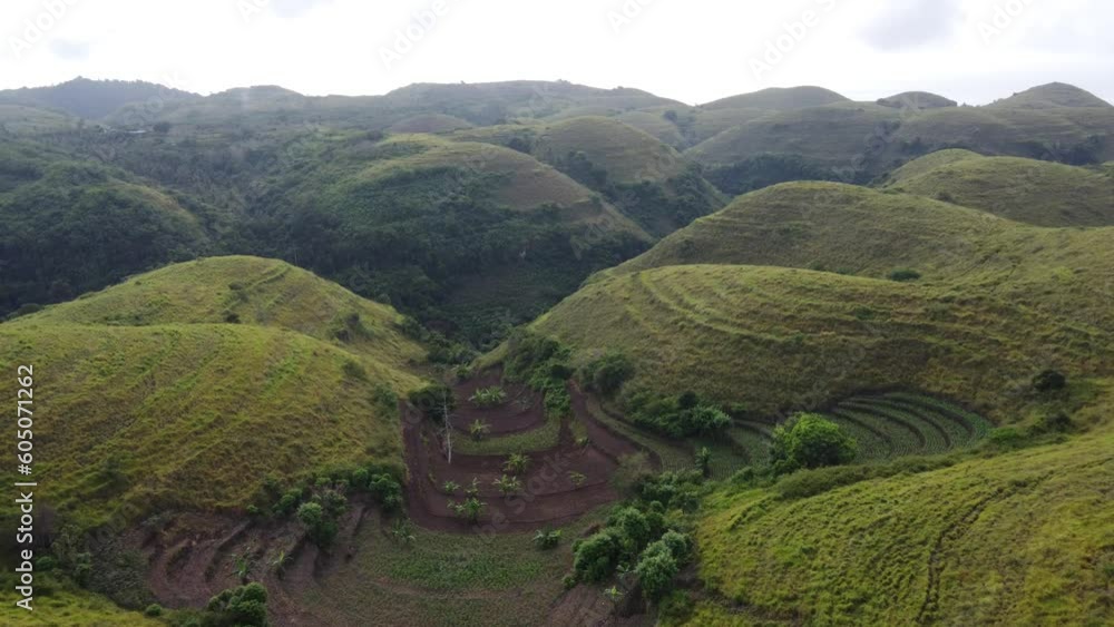 Aerial, fertile volcanic soil of Teletubbies Hills used for Farming ...