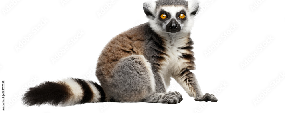 a Ring-tailed Lemur full body, sitting, front view, wildlife-themed ...