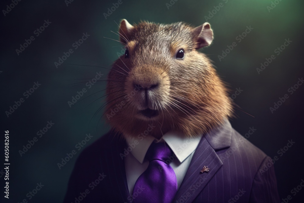 Anthropomorphic capybara dressed in a suit like a businessman. business ...