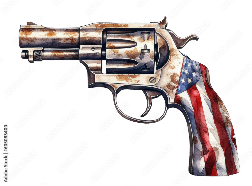 America Flag painted on a cowboy Wild west revolver, Made in the USA ...