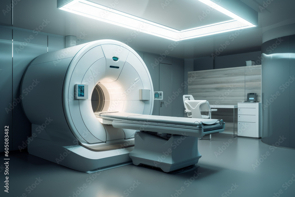 MRI scan machine, future medicine concept. AI generated, human enhanced ...