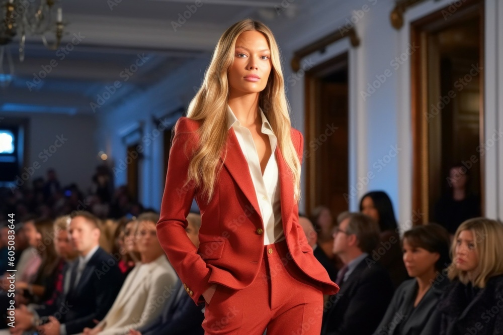 Woman top model at fashion week show. AI generated, human enhanced ...