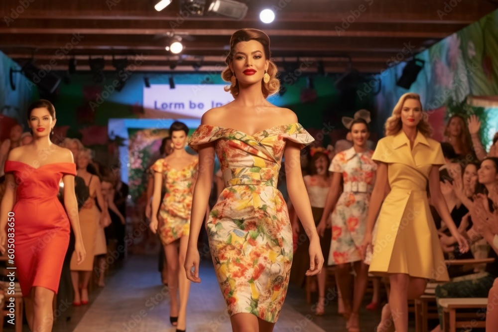 Top models at the fashion show. Background with selective focus. AI ...