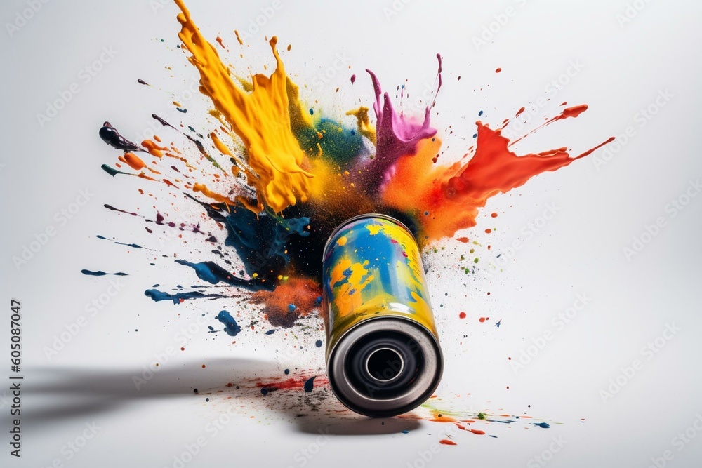 Colorful paint explosion from spray can on white background. DIY ...