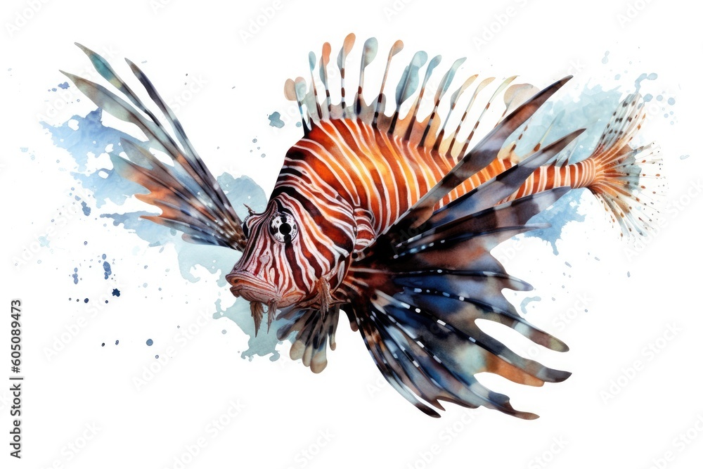 a Lionfish, full body, side view, as a Horizontal background, in an ...