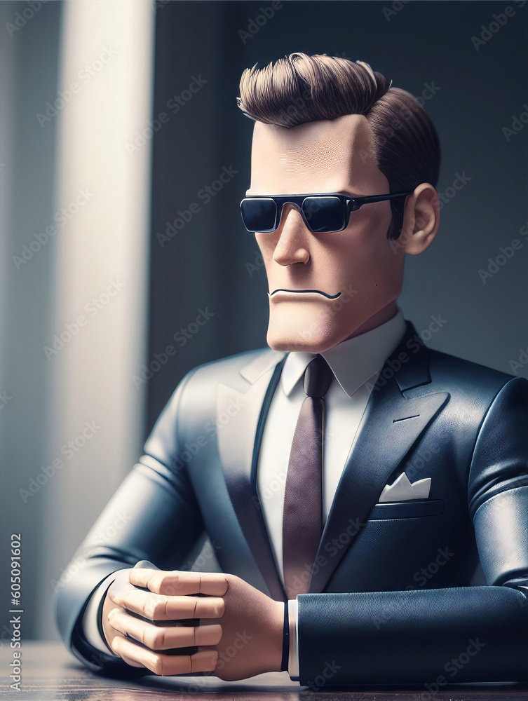 Square Headed Toy Figure 3D Model of Man in a Blue Business Suit ...