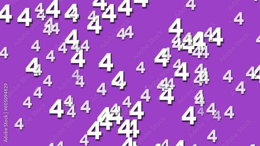 Moving up number 4 four sign symbol animation on purple background ... Moving up number 4 four sign symbol animation on purple background ...