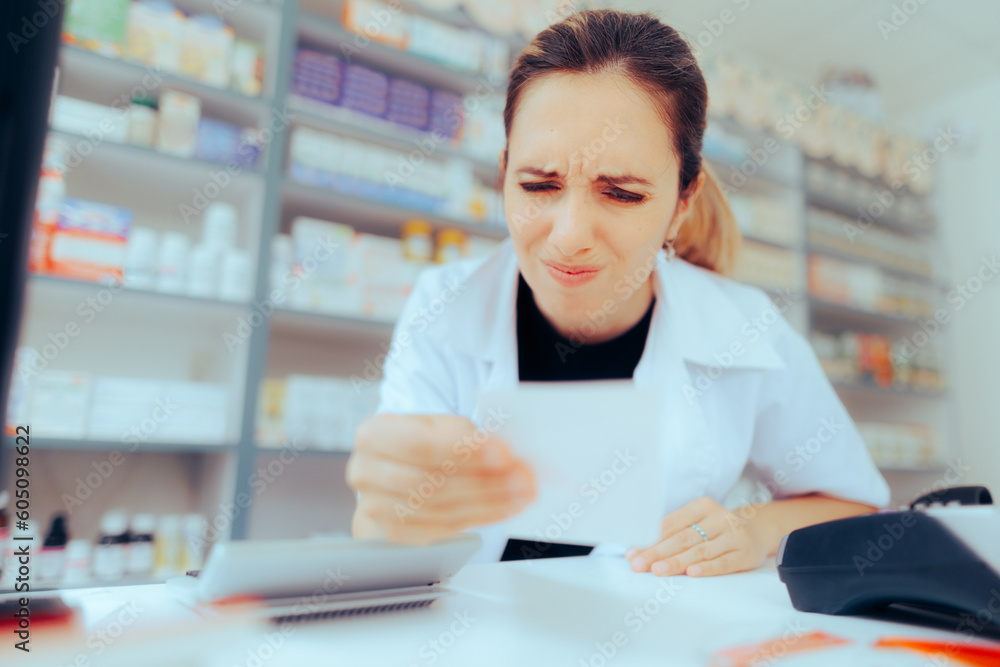 Foto de Pharmacist Having Problems Reading Doctor Handwriting on a ...