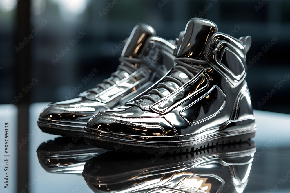 prototype silver sneakers with light reflections turning gold ...