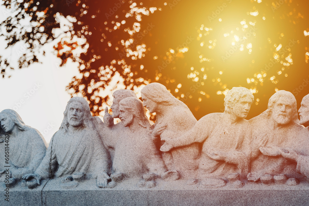 The last supper of Jesus.The part of Sculpture of the last supper.Jesus ...