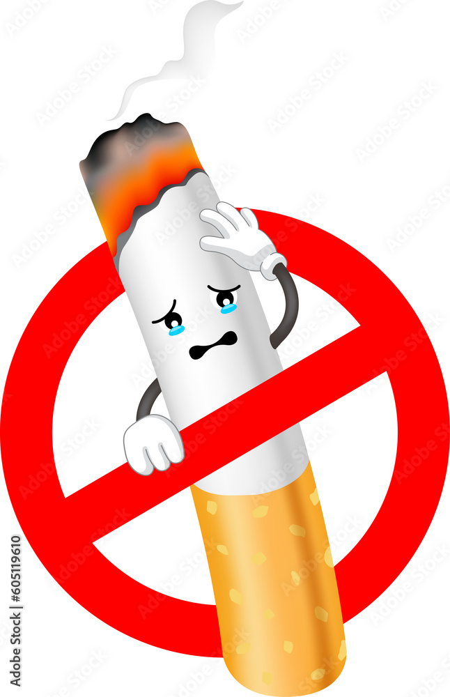 No smoking sign. Cartoon cigarette character. Human healthcare concept ...