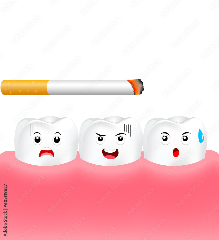 Teeth with cigarette. Smoking effect on human teeth. Dental care ...