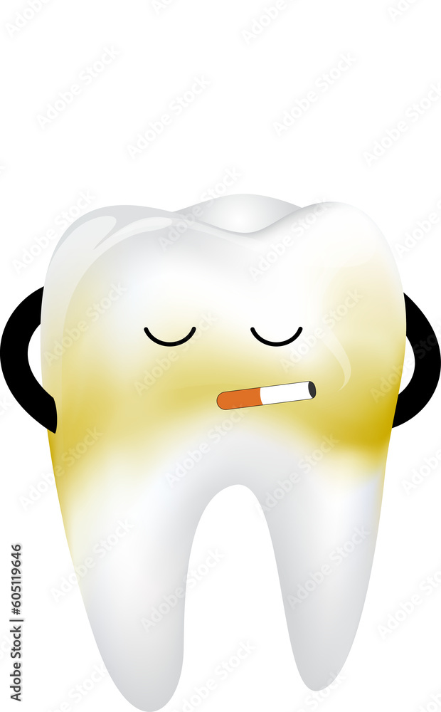 Cartoon character smoking. smoking effect on human teeth. Dental care ...