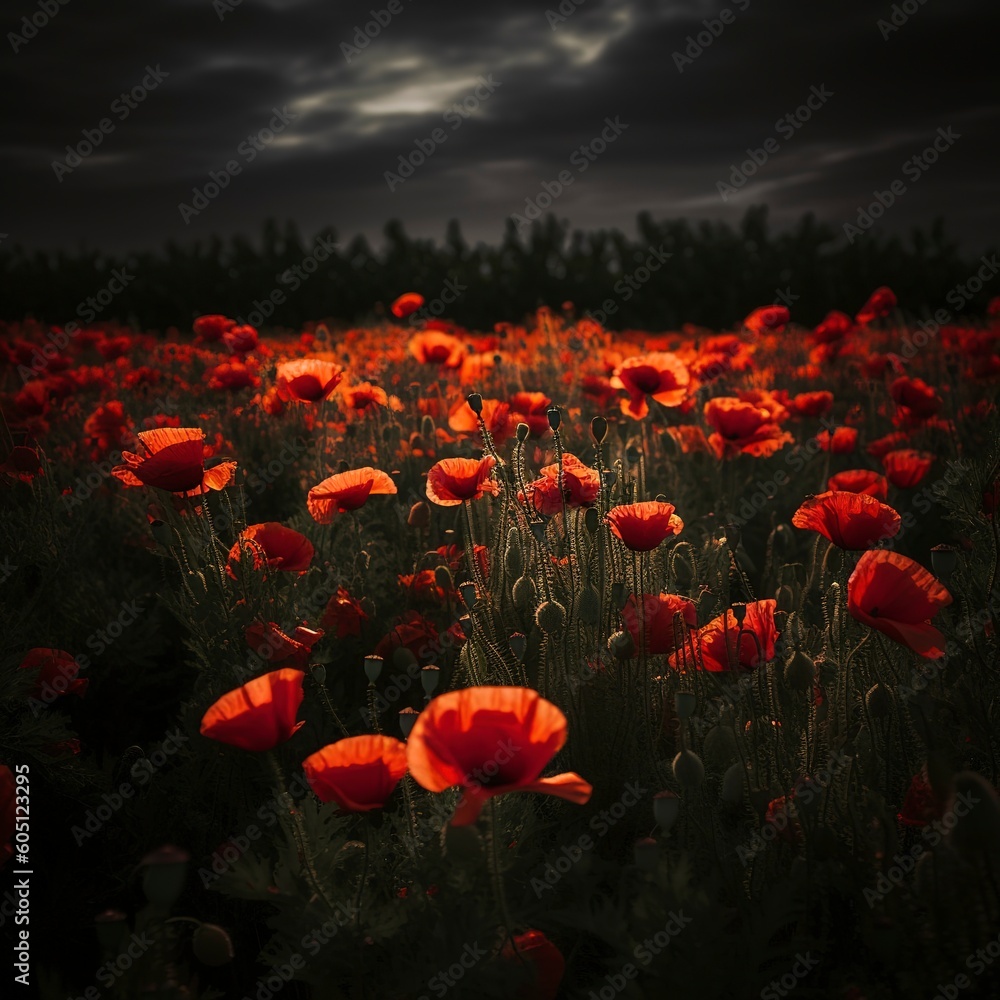 Dramatic Poppy flowers field. Anzac day banner. Remember for Anzac ...