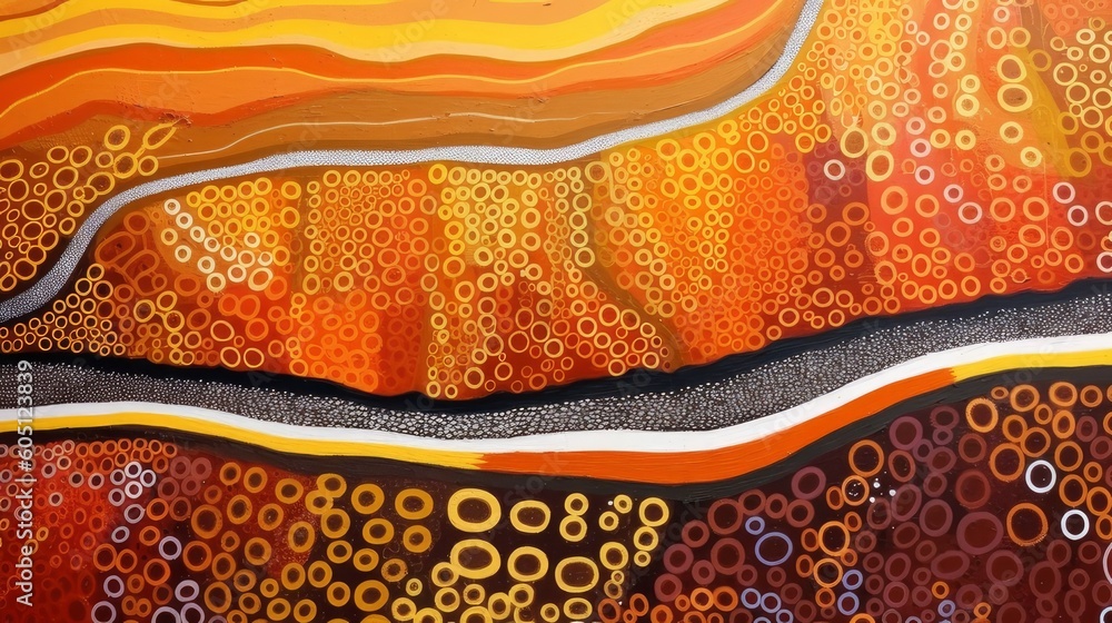 ภาพประกอบสต็อก Abstract theme of Australian Indigenous Aboriginal art. Represent style and dot ...