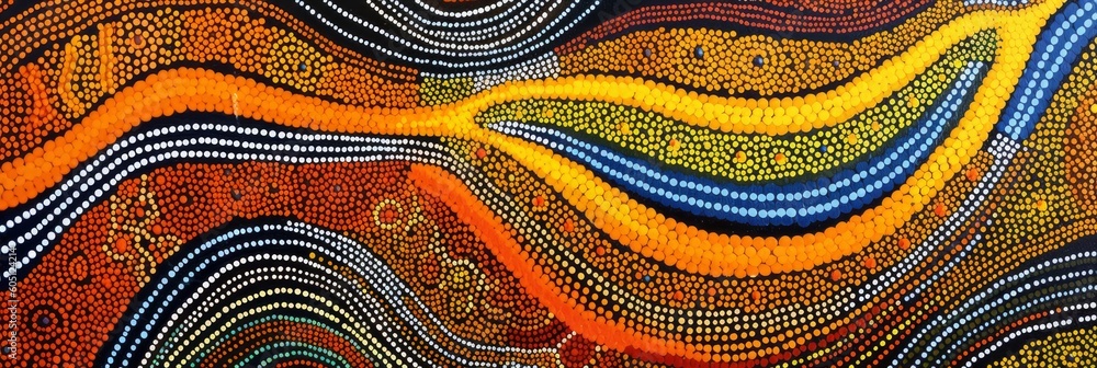 Abstract theme of Australian Indigenous Aboriginal art. Represent style and dot painting ...