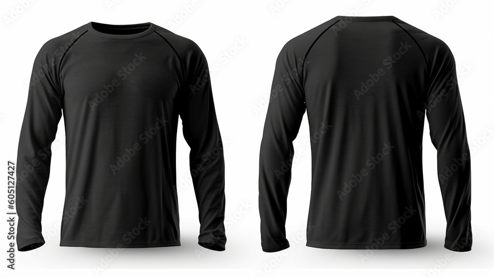 Black long sleeve t shirt front and back view isolated on white background. Generative AI Stock ...